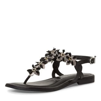 Marco Tozzi Damen Sandalen mit Absatz aus Leder mit Blumendekor, Schwarz (Black Comb), 39 EU