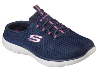 Skechers Sabot SKECHERS SUMMITS SWIFT STEP, Damen, Gr. 37, blau (navy, rosa), Textil, Schuhe Sabot, Sommerschuh, Schlappen, Schlupfschuh in veganer Verarbeitun