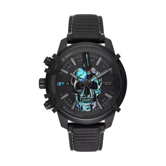 Diesel Griffed Chronograph Lederuhr - - Accessories - Herren - Schwarzk - ONE SIZE