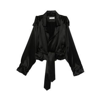 Frankie Shop Femme, Blouses et Chemises, Noir, Taille: 36 FR Simona Satin Belted Blouse
