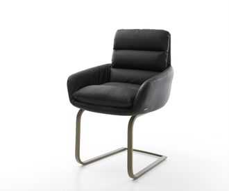 DELIFE Freischwinger Abelia-Flex mit Armlehnen Echt-Leder Schwarz Freischwinger flach Effektfinish Titan, Esszimmerst&uuml;hle