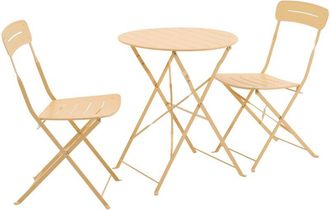 Sweeek Runder klappbarer Bistro-Gartentisch aus Stahl + 2 St&uuml;hle