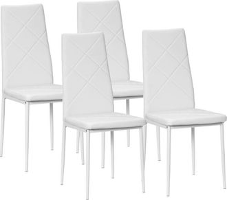 HOMCOM Homcom - Lot de 4 chaises de salle à manger style Chesterfield acier synthétique blanc