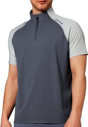 Generic T-shirt dext&eacute;rieur &agrave; manches longues pour homme avec demi-fermeture &eacute;clair et design bloc de couleur pour le cyclisme et les activit&eacute;s sportives, gris