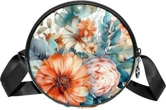 Generic Petit sac &agrave; bandouli&egrave;re rond pour femme, motif floral avec fermeture &eacute;clair, bretelles r&eacute;glables, style d&eacute;contract&eacute;, pour femmes et filles