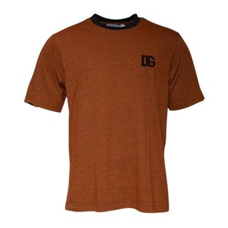 Dolce & Gabbana Braunes Logo Patch Crew Neck T-Shirt - - Tops - Herren - Braun - XS