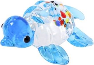 Generic Crystalsuncatcher Petite tortue faite à la main en verre soufflé à la main Figurine de collection de jardin (bleu ciel, taille unique)