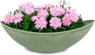 Matches 21 Ovale Pflanzschale für draußen - große Schiff Deko-Schale in grün marmoriert als Blumen-Topf Pflanztopf - 39 cm Jardiniere für Garten Balkon oder Frie