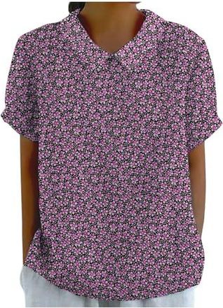 Generic T-shirt d&eacute;t&eacute; pour femme - Col rond &eacute;l&eacute;gant - Col rond - Chemise en lin imprim&eacute;e - Pull ample - T-shirt d&eacute;contract&eacute;, lilas, XXL