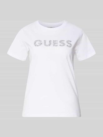 Guess T-Shirt mit Label-Print und Strasssteinbesatz