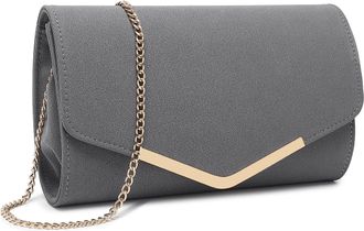 Miss Lulu Damen Umschlag Clutch Elegant Abendtasche Brauttasche Umschlag Clutch Tasche Handtasche mit Kette für Hochzeit Party Prom Grau