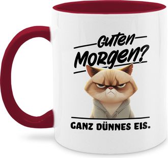 Shirtracer Tasse Tassen 325ml - Statement - Guten Morgen Ganz d&uuml;nnes Eis Katzenmotiv I Lustiges Guten Morgen Geschenk Katzenliebhaber I Morgenmuffel Geschenk Spr