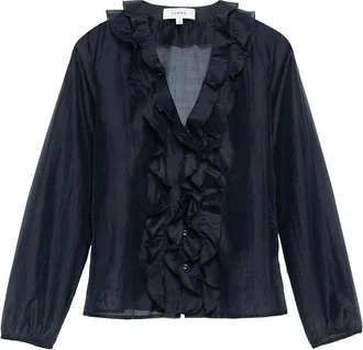 Comma Langarmbluse Bluse Lyocell-Bluse mit Volants