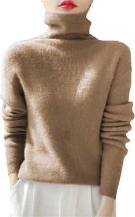 Generic Pull classique &agrave; col roul&eacute; pour femme - Couleur unie - Grande taille - Doux et chaud - &Eacute;pais - Pour affectation au bureau, dor&eacute;, XXL