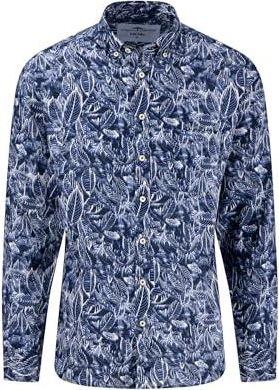 Fynch-Hatton Chemise en lin avec motif botanique, bleu marine, XXL