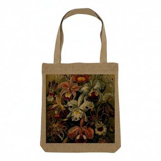 Fabulous Sac Shopping Tote Bag Aspect Lin - Planche Orchide Fleures Botanique Gravure Ancienne Dessin - Sac de Courses Toile Epaisse 360g Beige Naturel Cabas P