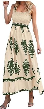 Generic Robe longue d&eacute;t&eacute; 2026 boh&egrave;me pour femmes, smock&eacute;es, sans manches, imprim&eacute; fluide, GN1., XXL