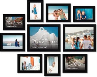 Americanflat 10-teiliges Collage-Bilderrahmen Set Schwarz für Wand & Tisch - Zwei 20x25, Vier 13x18 & Vier 10x15 Rahmen - Rahmenset mit Bruchsicherem Glas, Aufhäng