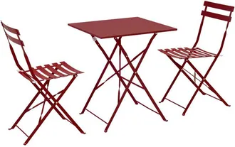 Oviala Table de jardin et 2 chaises acier 60 cm pourpre
