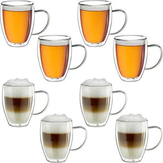 Creano Thermogläser doppelwandig 250ml DG-HH, 8er Set, große doppelwandige Gläser aus Borosilikatglas, Kaffeegläser, Teegläser, Latte Macchiato Gläser