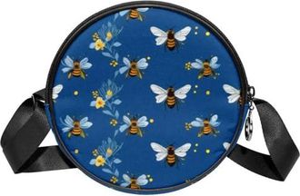 Generic Sac &agrave; bandouli&egrave;re rond pour femme, motif abeille, petit sac &agrave; bandouli&egrave;re avec fermeture &eacute;clair, bretelles r&eacute;glables, sac &agrave; main rond d&eacute;contract&eacute; pour