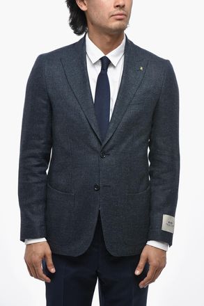 Corneliani CC COLLECTION Halbgef&uuml;tterter Blazer aus Leinenmischung mit Spitzrevers Corneliani