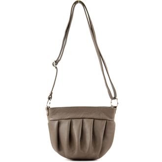 modamoda.de T191 Damen Leder Umhängetasche Schultertasche Klein handmade in Italy, Farbe:Dunkeltaupe
