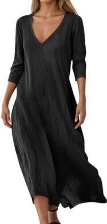 Generico Robe longue d&eacute;t&eacute; l&eacute;g&egrave;re et a&eacute;r&eacute;e en coton l&eacute;ger et a&eacute;r&eacute; avec bretelles et col rond pour femme Plage et quotidien, Noir, XX-Large