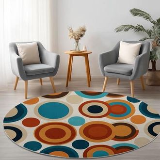 Generic Couleur Tapis Moderne Rond Antid&eacute;rapant, R&eacute;sum&eacute; G&eacute;om&eacute;trie Motif Doux Tapis Poils Courts pour Salon Couloir Chambre Cuisine Descente de Lit - 120 cm
