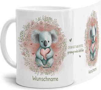 Tassendruck Personalisierbare Tasse für Kinder - mit Name, 300 ml - Ich Bin gut, so wie ich Bin - Koala Tasse Achtsamkeit, personalisierte Geschenke zur Einschulu