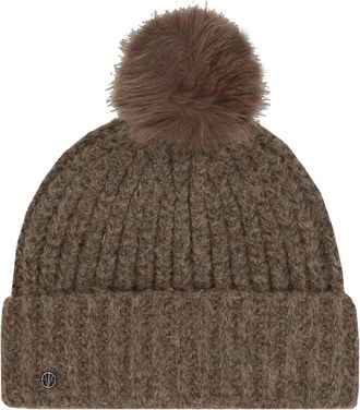 Loevenich Gestrickte Beanie | Mit Kunstfellbommel | OneSize | Warme, stylische Winterm&uuml;tze f&uuml;r Damen Khaki