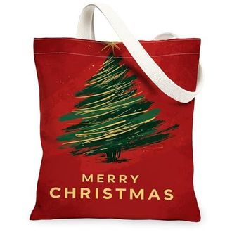 Generic Sacs fourre-tout en toile motif sapin de No&euml;l, sacs d&eacute;picerie r&eacute;utilisables, respectueux de lenvironnement, l&eacute;gers, lavables, Rouge, 13x15 Inch