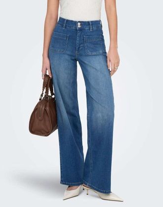 Only Wide Fit - Jeans aus mittelblauem Denim