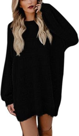 Pink Queen Robe pull surdimensionn&eacute;e pour femme - Col rond - En tricot - Mini robe ample, Noir, L