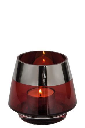 Fink Jona - Teelichthalter - Windlicht - Rot - mit Platinrand - Glas - Mundgeblasen - Maße (ØxH): 11 x 9 cm