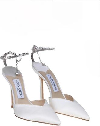 Jimmy Choo London Hohe Schuhe - Saeda 100 Bbd Mesh Slingback With Micro Crystal Ap - Gr. 36,5 (EU) - in Wei&szlig; - f&uuml;r Damen