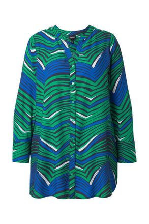 Ulla Popken Longbluse Longbluse grafischer Druck Tunika-Ausschnitt