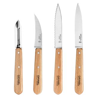 Opinel Opinel Estuche de Esenciales Mango de haya barnizada Natural N&deg; 112 cuchillo patatero N&deg;113 cuchillo dentado N&deg;114 cuchillo para verdura N&deg;115 pelador