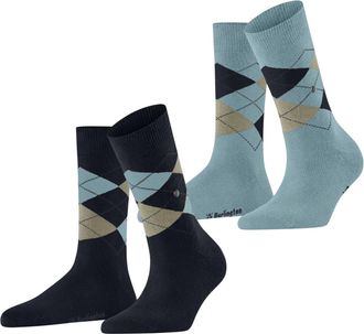 Burlington Damen Socken Everyday Argyle W So Baumwolle gemustert 2 Paar, Blau Marine 6120, 36-41