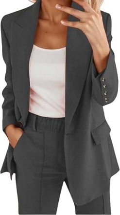 Generic Costume Femme L&eacute;ger Business Complet Blazer C&eacute;r&eacute;monie Formelle Couleur Unie Vestes Et Pantalons Bureau Mode Tailleur Outfits avec Poches Mariages Et F