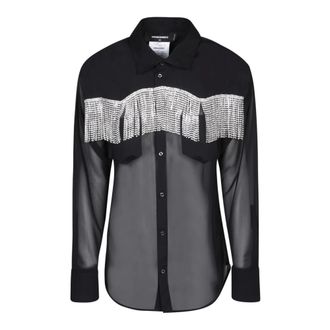 Dsquared2 Femme, Blouses et Chemises, Noir, Taille: 36 FR Chemise Semi-Transparente