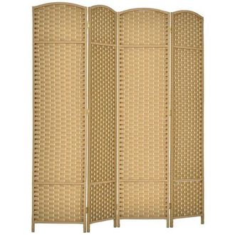 HOMCOM Paravent Interieur en Bois 4 Panneaux 160 x 170 cm s&eacute;parateur de pi&egrave;ce Pliable avec Finition tiss&eacute;e, closion de s&eacute;paration pour Salon, Chambre &agrave; Couch