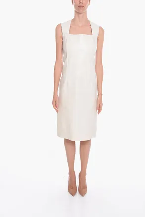 Bottega Veneta Sleeveless Leather Midi Dress with Square Neckline Bottega Veneta