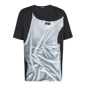 Balmain Homme, Tops, Noir, Taille: L T-shirt imprim&eacute; trompe-oei D&eacute;bardeur