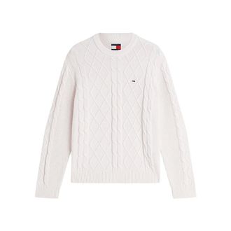 Tommy Jeans Pull Col Rond en Maille Drapeau - Homme - Pulls - Blanc - Taille: S