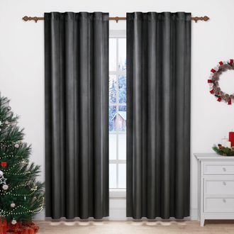 Woltu 2 Stücke Samtvorhänge, für Schlafzimmer Wohnzimmer, Verdunklungsvorhang mit Kräuselband Thermogardine, 300 g/m² Schwere Samtige, 140 x 270 cm, Grau