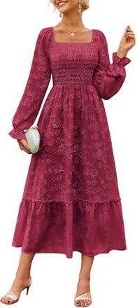 Grace Karin Grace Karin Robe longue &agrave; manches longues pour femmes, coupe A, automne, avec ceinture &eacute;lastique, bordeaux, M