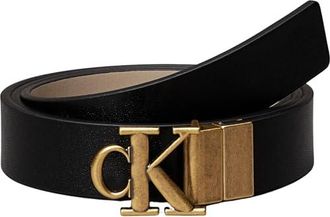 Calvin Klein Ceinture Femme Monogram Plaque Buckle 2,5 cm Réversible, Multicolore (Na Black / Crockery / Tumbled Gold), 85 cm