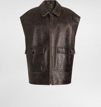 Dolce & Gabbana Bull Leather Vest - Frau M&auml;ntel Und Jacken Braun 38