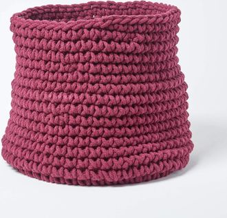 Homescapes gestrickter Aufbewahrungskorb in lila, runder Strickkorb/Stoffkorb 42 x 37 cmaus 100% Baumwolle mit Grobstick-Optik, pflaume